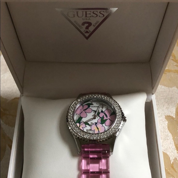 Guess | Jewelry | Guess Floral Faced Detail Watch With Bling And Light ...